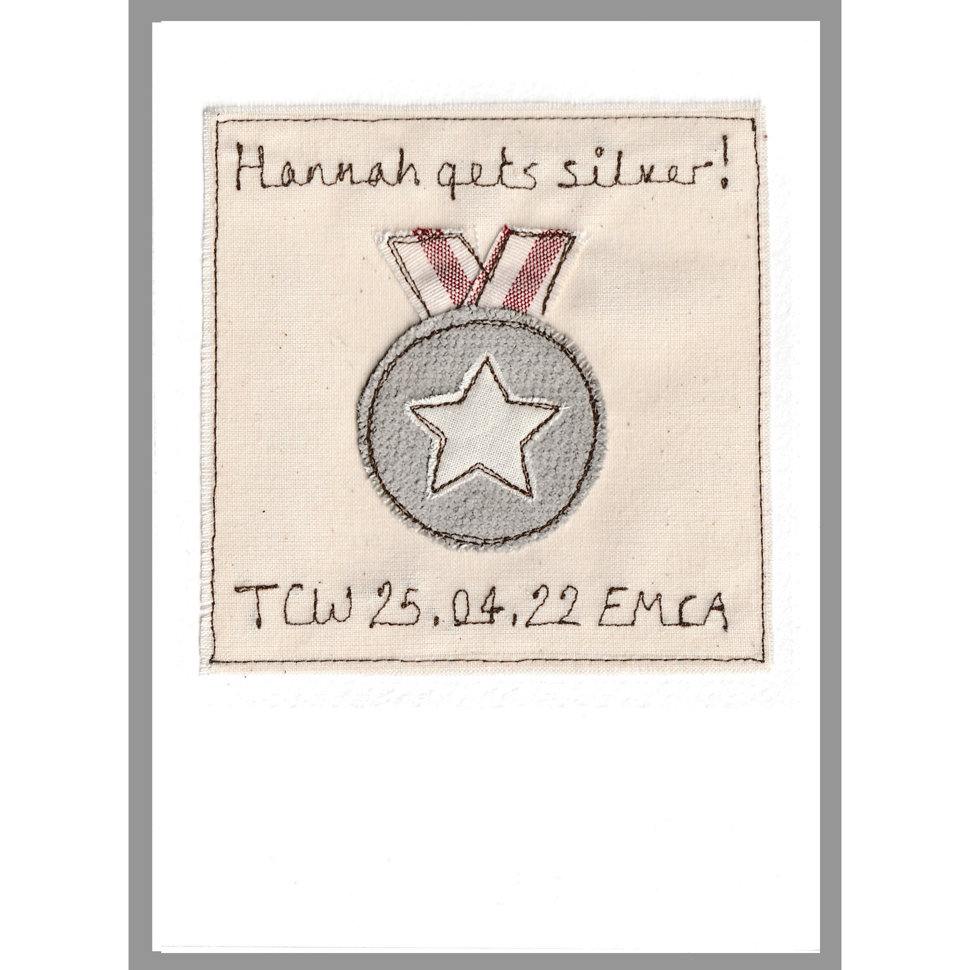 Personalised Embroidered Silver Medal Congratulations Card - Well Done ...