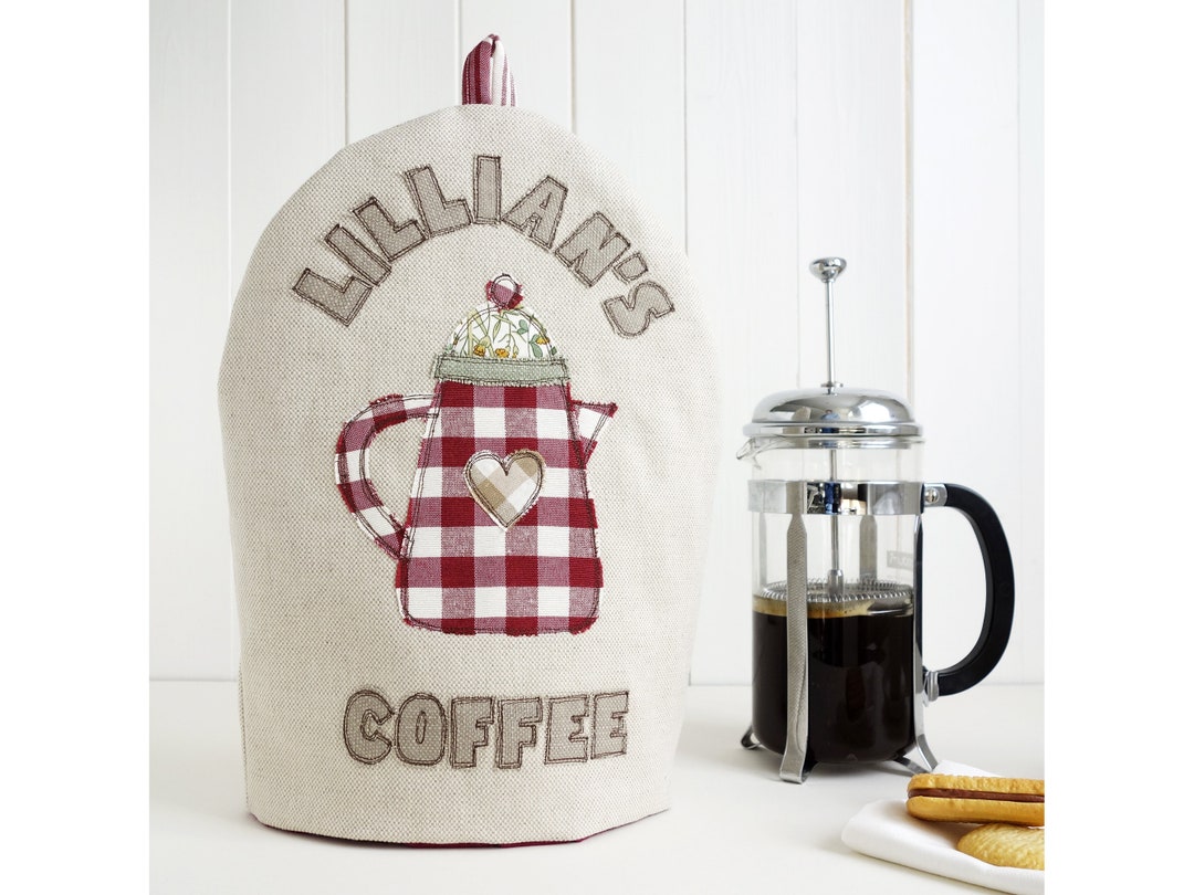 Personalised Embroidered Coffee Cosy - Red Cafetiere Cozy - French ...