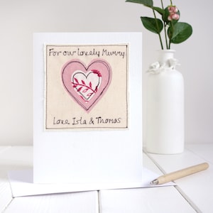 Personalised Embroidered Heart Card for Birthday, Mothers Day, Thank ...