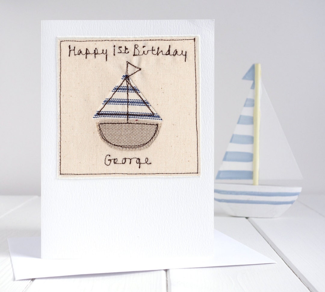 Personalised Embroidered Sailing Boat Card - Nautical Birthday Card ...