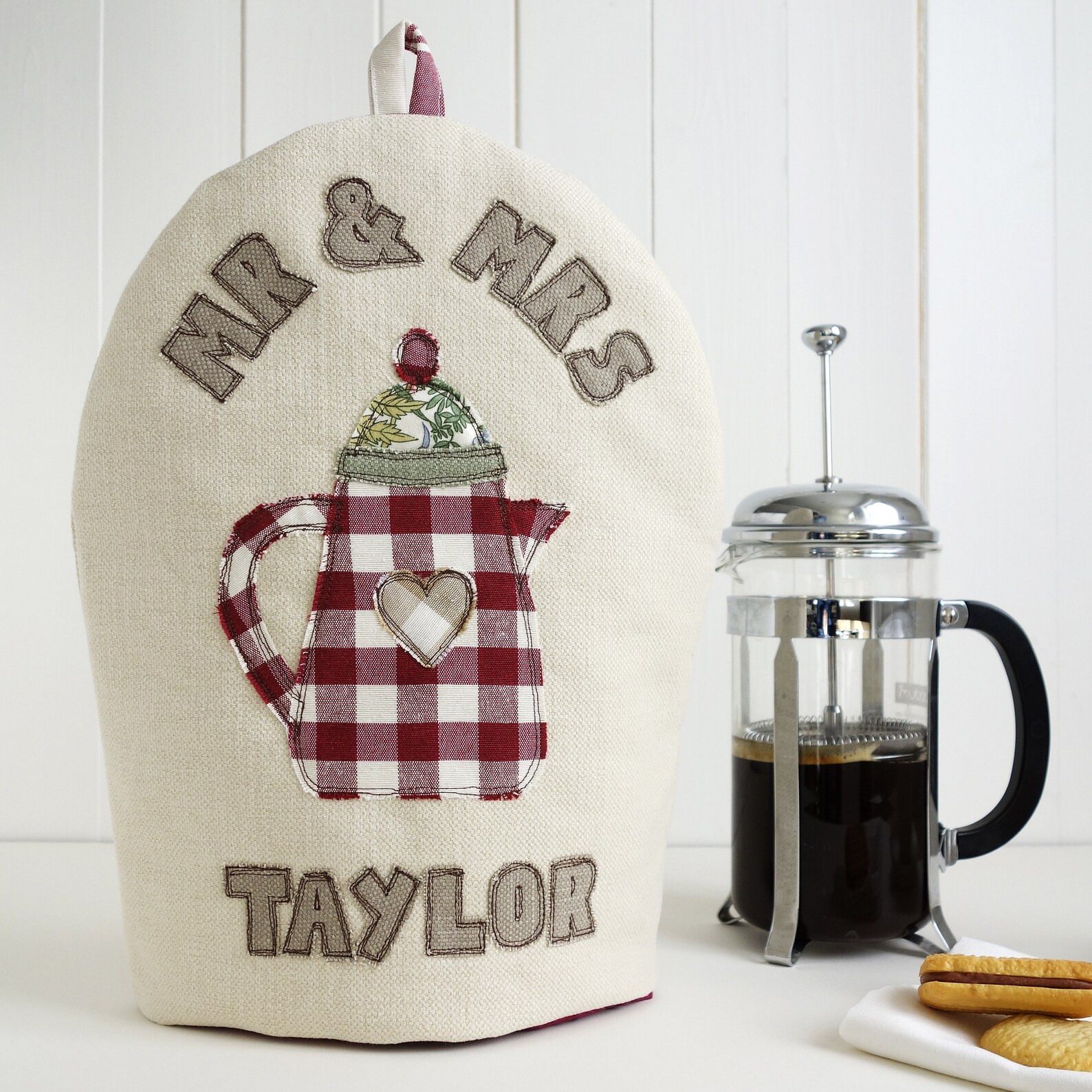 Personalised Embroidered Coffee Cosy - Red Cafetiere Cozy - French ...