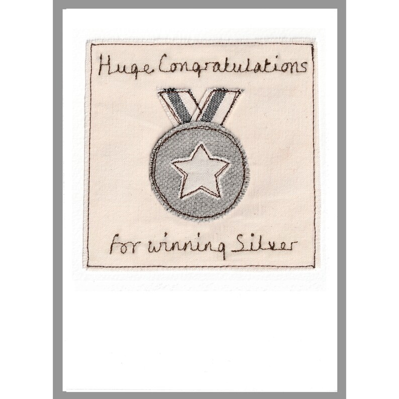 Personalised Embroidered Silver Medal Congratulations Card - Well Done ...