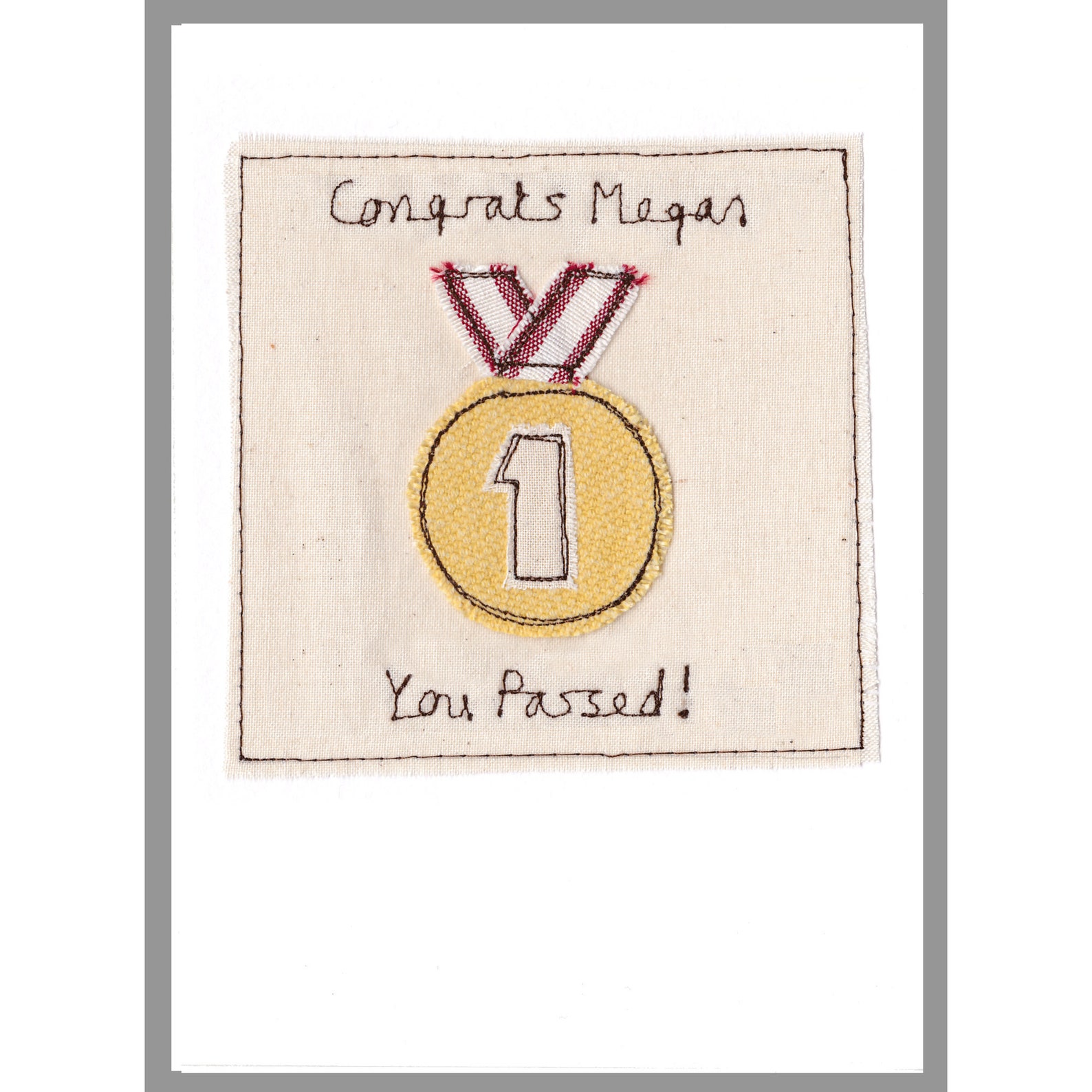 Personalised Embroidered Gold Medal Card - Well Done Card - Passing ...