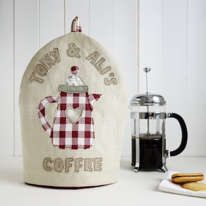 Personalised Embroidered Coffee Cosy - Red Cafetiere Cozy - French ...