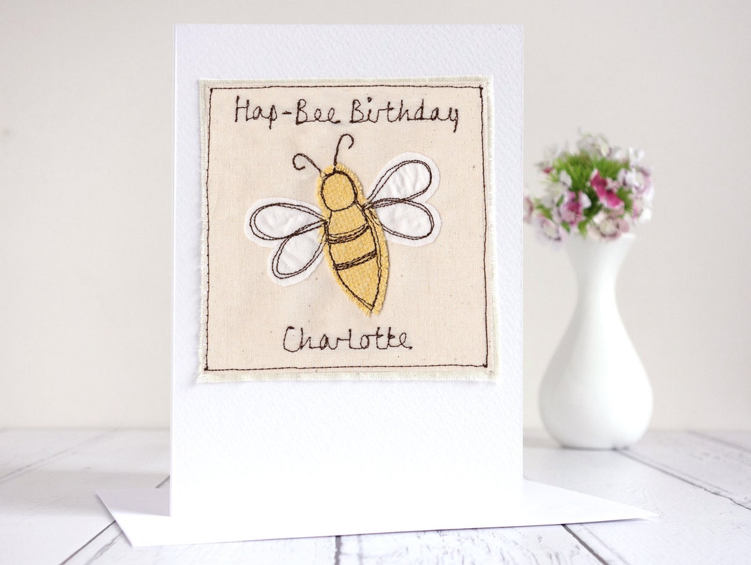 Personalised Embroidered Bumble Bee Birthday Card - Hap-bee Birthday ...