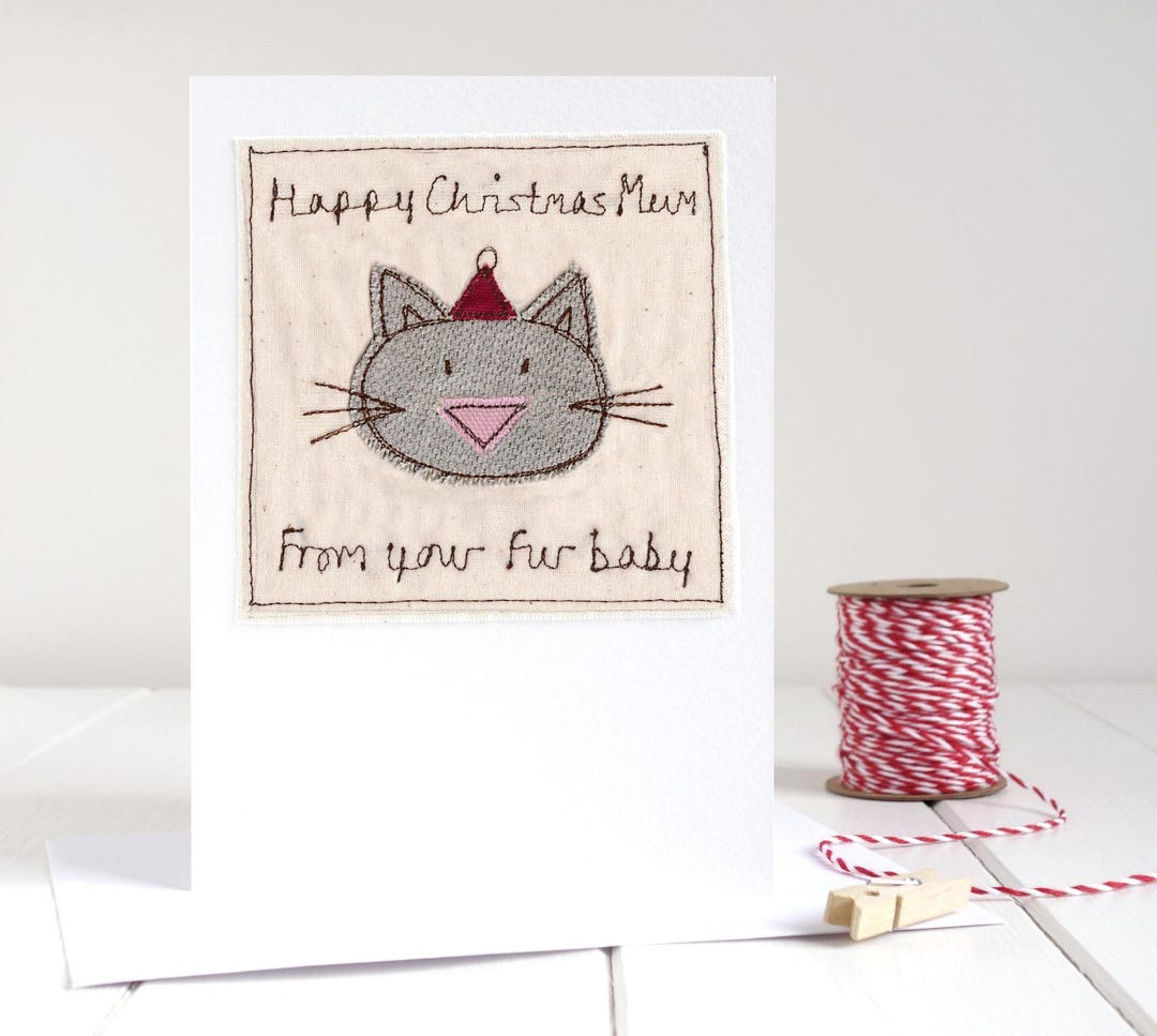 Personalised Embroidered Cat Christmas Card for Mum, Grandma, Her ...