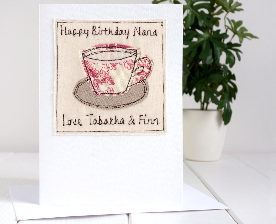 Personalised Embroidered Tea Cup Card Teacup Birthday Card - Etsy