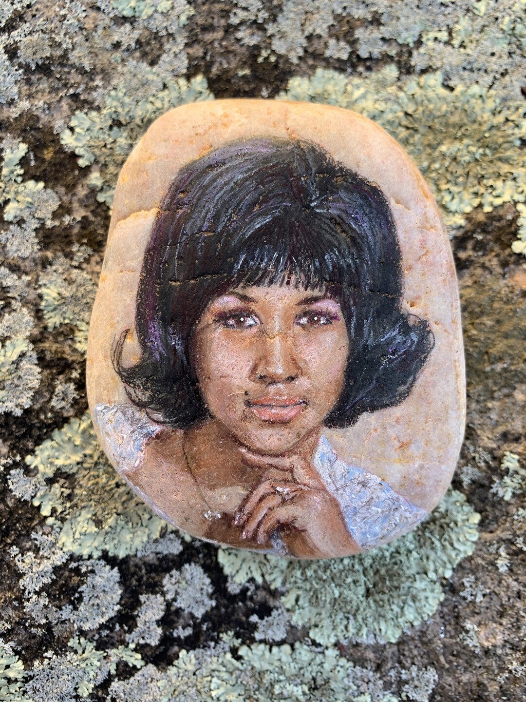 Aretha Franklin Rock Art, Original Colored Pencil Painting, River Stone ...