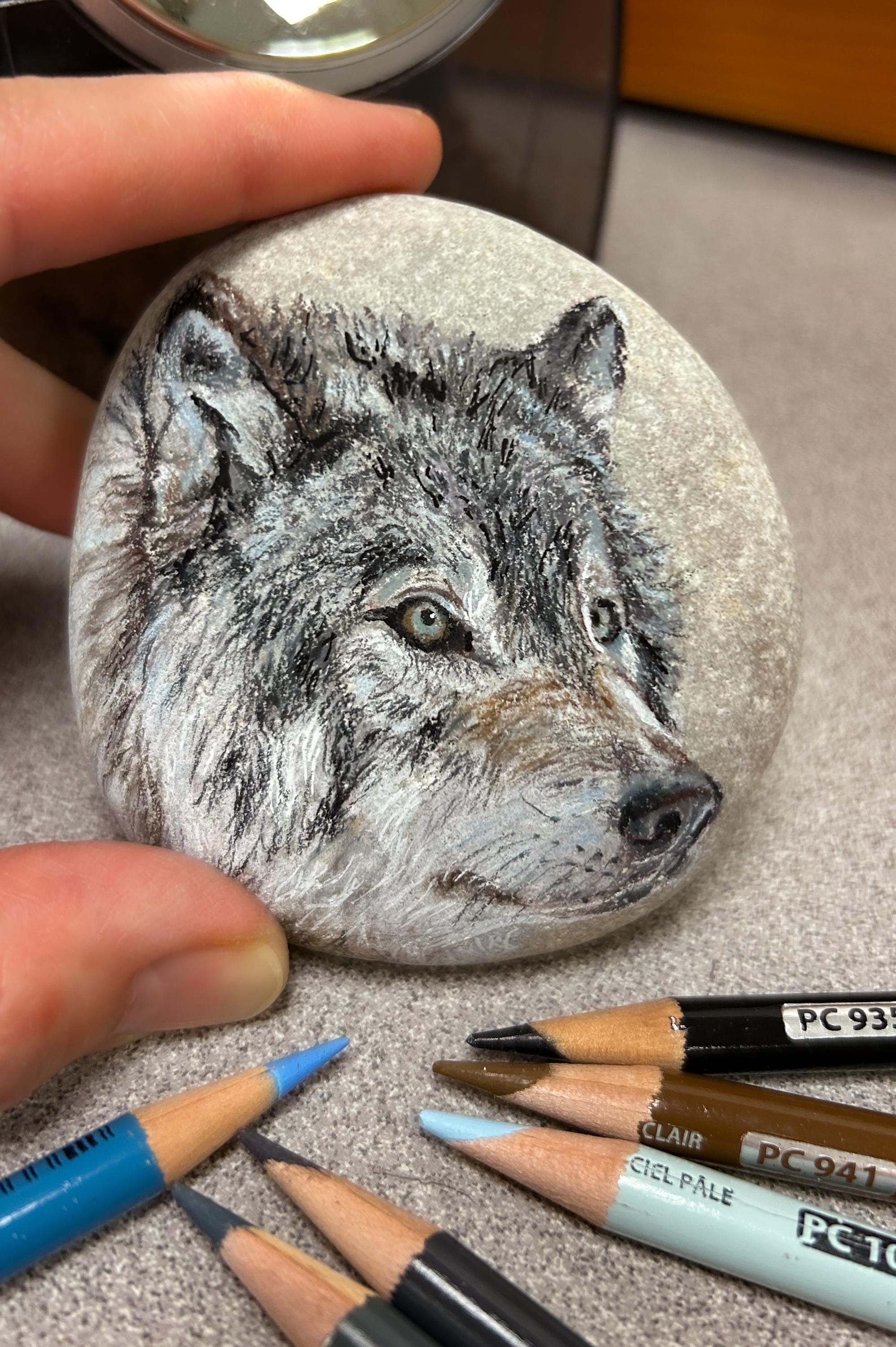 Wolf Rock Art, Original Painting on Natural Beach Stone, Unique Gift - Etsy