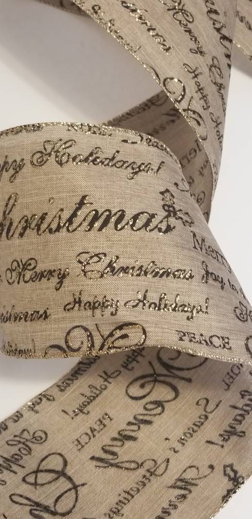 Merry Christmas Ribbon / Rustic Christmas Ribbon / 5 inch Wide Wired ...