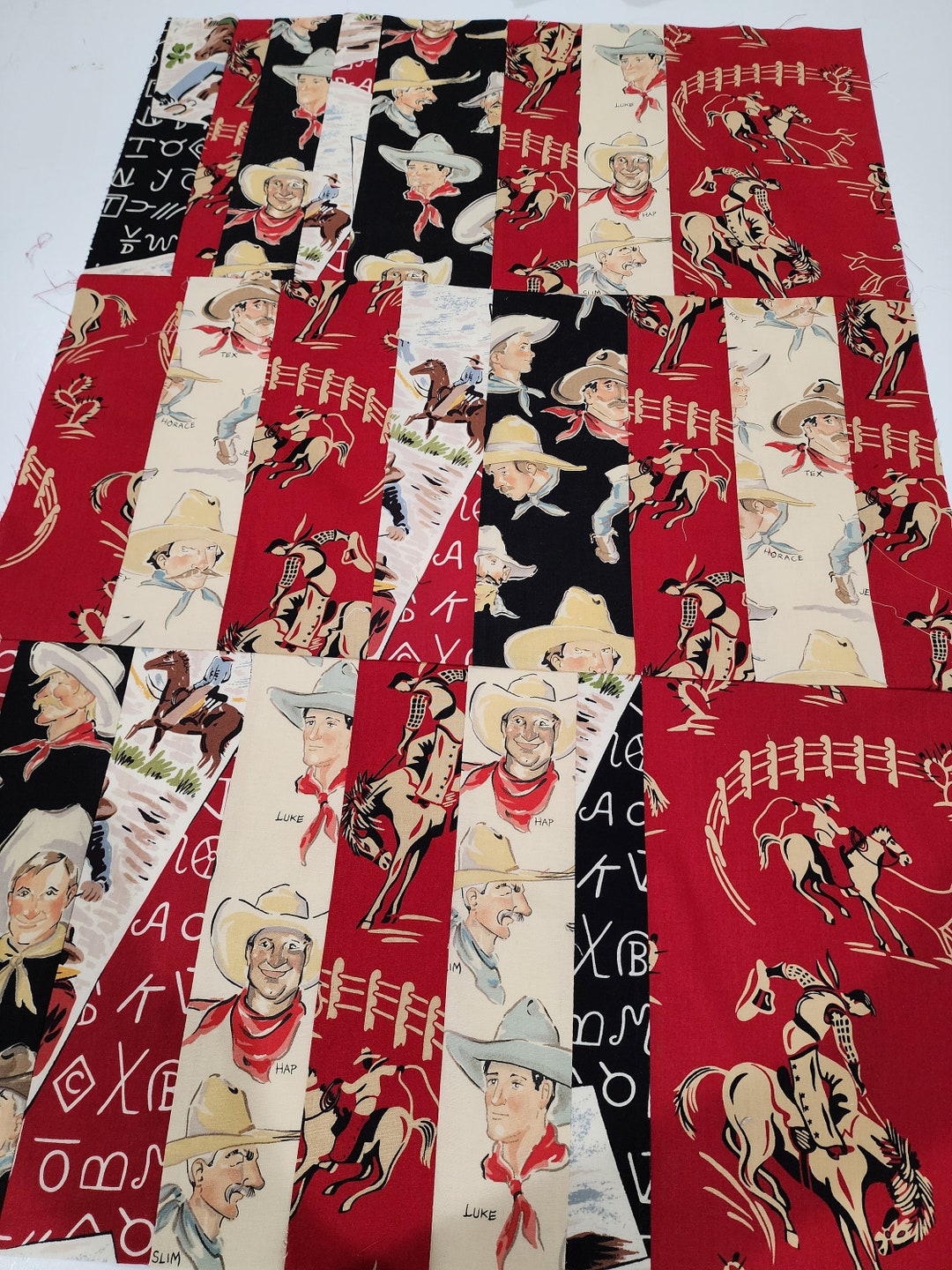 Cowboy Scrappy Quilt Top / Western Patchwork Quilt Top / Baby Quilt Top ...