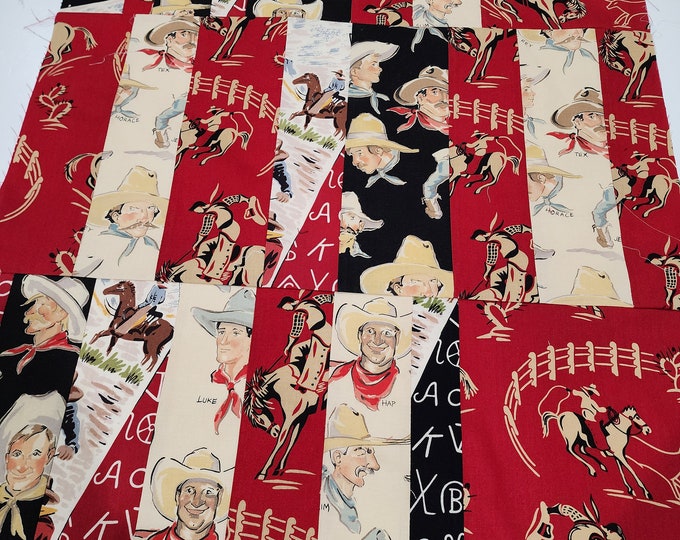 Cowboy Scrappy Quilt Top / Western Patchwork Quilt Top / Baby Quilt Top ...