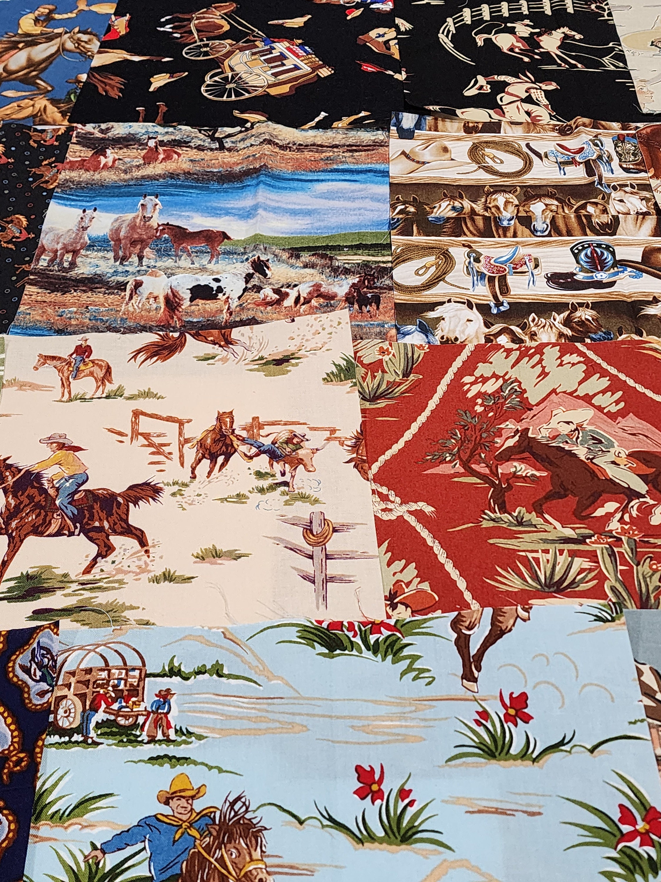 Cowboys and Horses Fabric Bundle / Western Theme 10 inch Squares