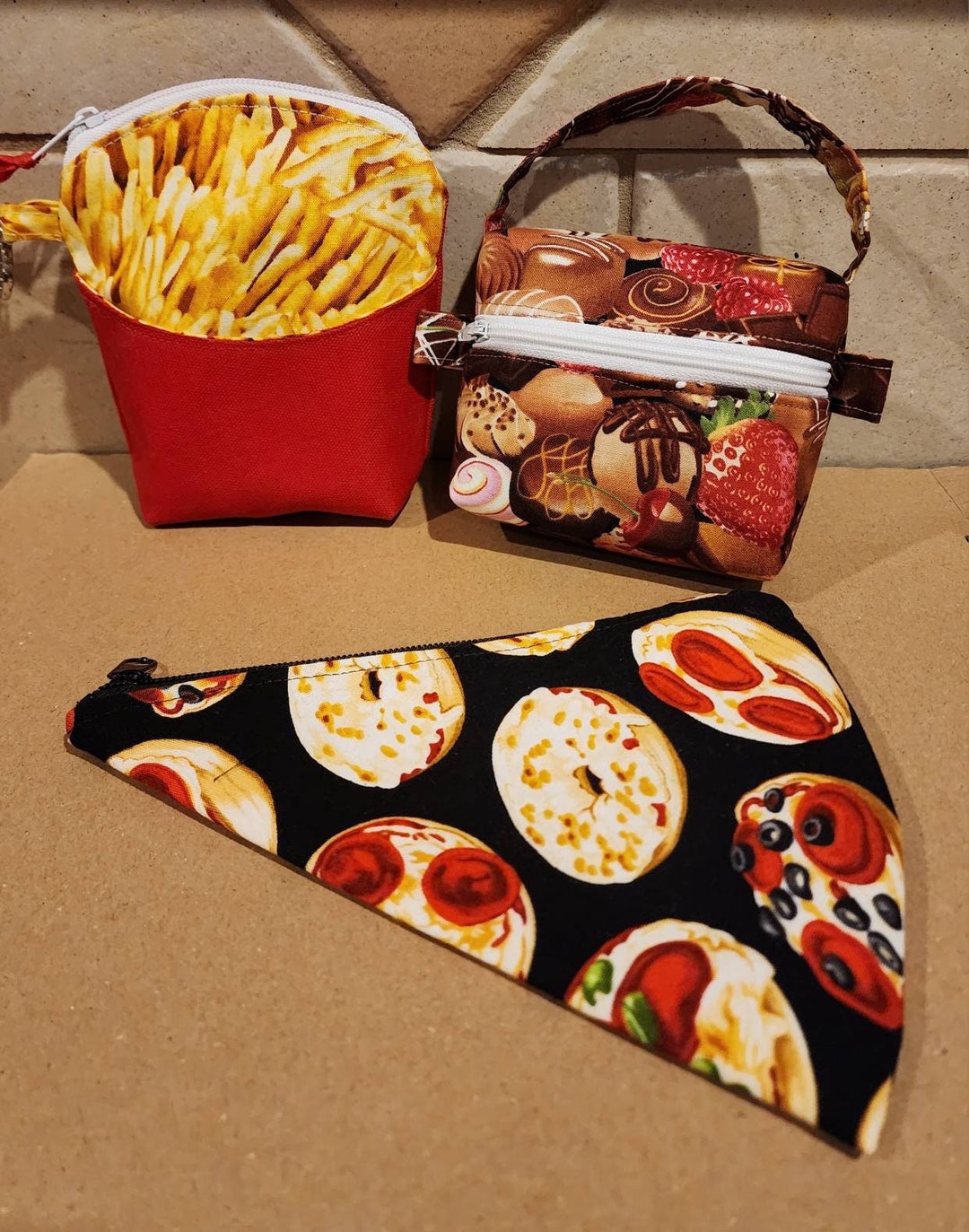 Foodie Zippered Bags / Pizza Pouch / Box of Chocolates / French Fries ...