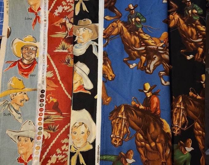 Cowboy Theme Fabric Bundle / 1030 Remnants / Western Fabric / Cowboys ...