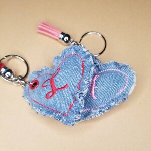 Denim Monogrammed Heart Keychain / Zipper Pull / Embroidered Monogram ...