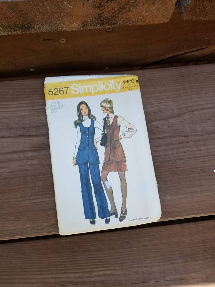 Vintage Bell Bottom Simplicity 5267 Pattern / Size 10 Miss / Vintage ...