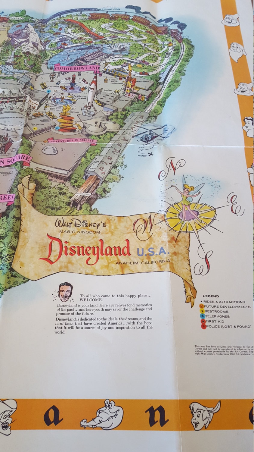 1958c Vintage Original Disneyland Wall Map C Version Disney Guide Map ...