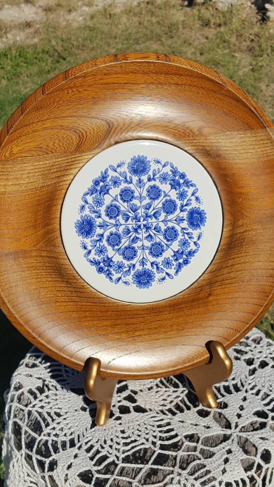 Vintage Delft Style Wood Serving Tray With Inset / Japan / Charcuterie ...