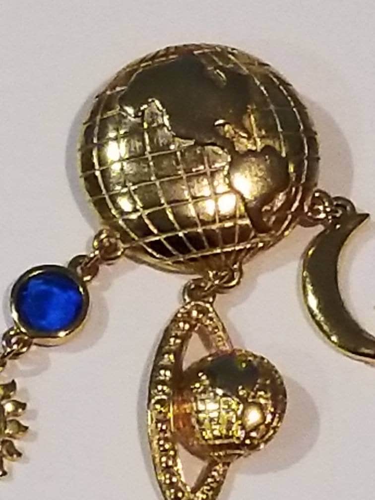 Vintage Solar System Brooch / Celestial Pin / Gold Globe Brooch