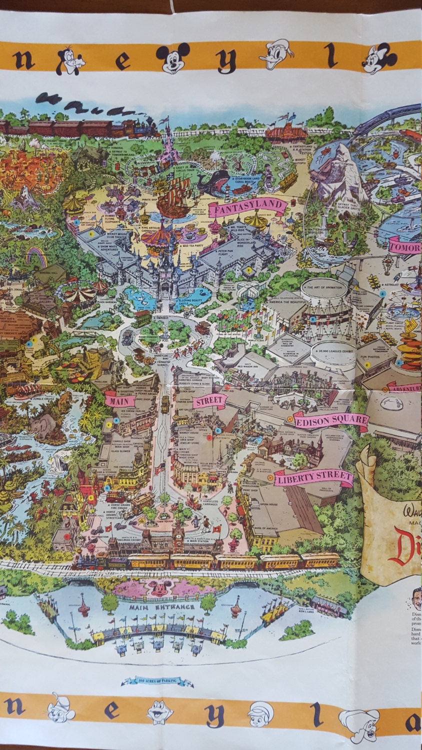 1958c Vintage Original Disneyland Wall Map C Version Disney Guide Map ...