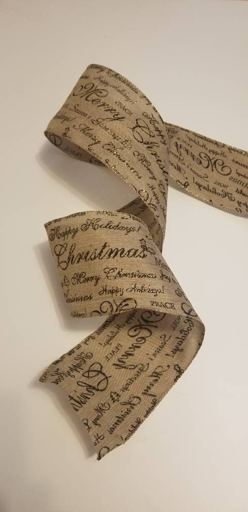 Merry Christmas Ribbon / Rustic Christmas Ribbon / 5 inch Wide Wired ...