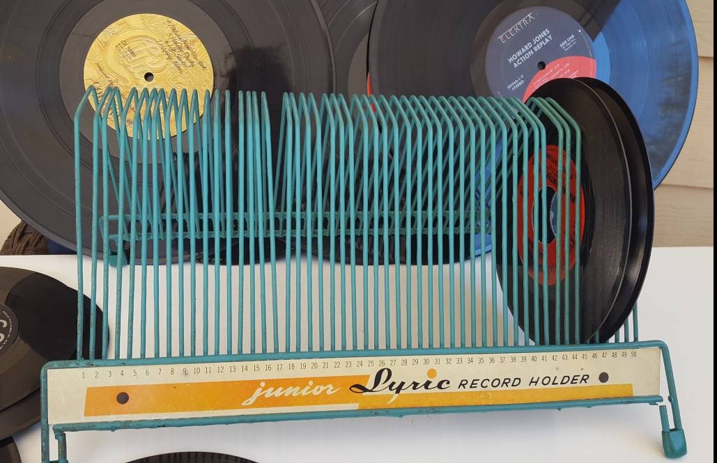 Vintage junior Lyric Record Holder / 50's Turquoise Record Rack / Vinyl ...