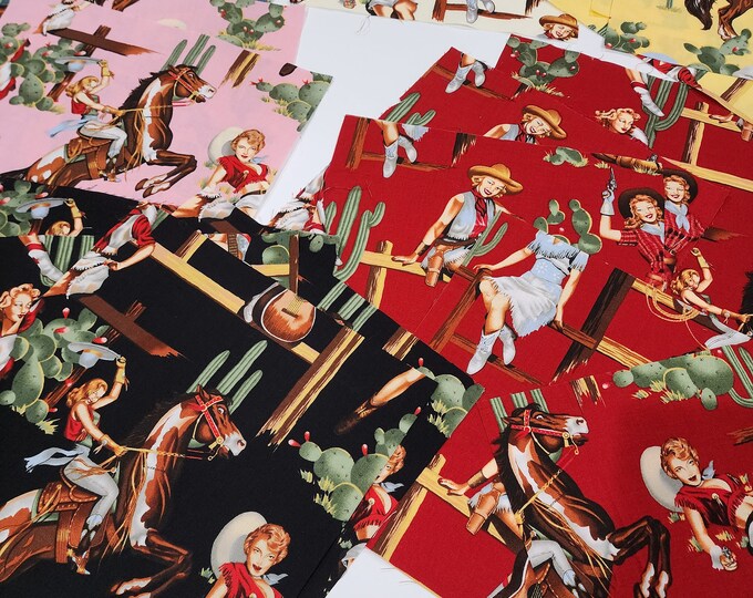 Western Cowgirl Fabric Bundle / 5 Patterns / 10 Inch Squares / Rodeo ...