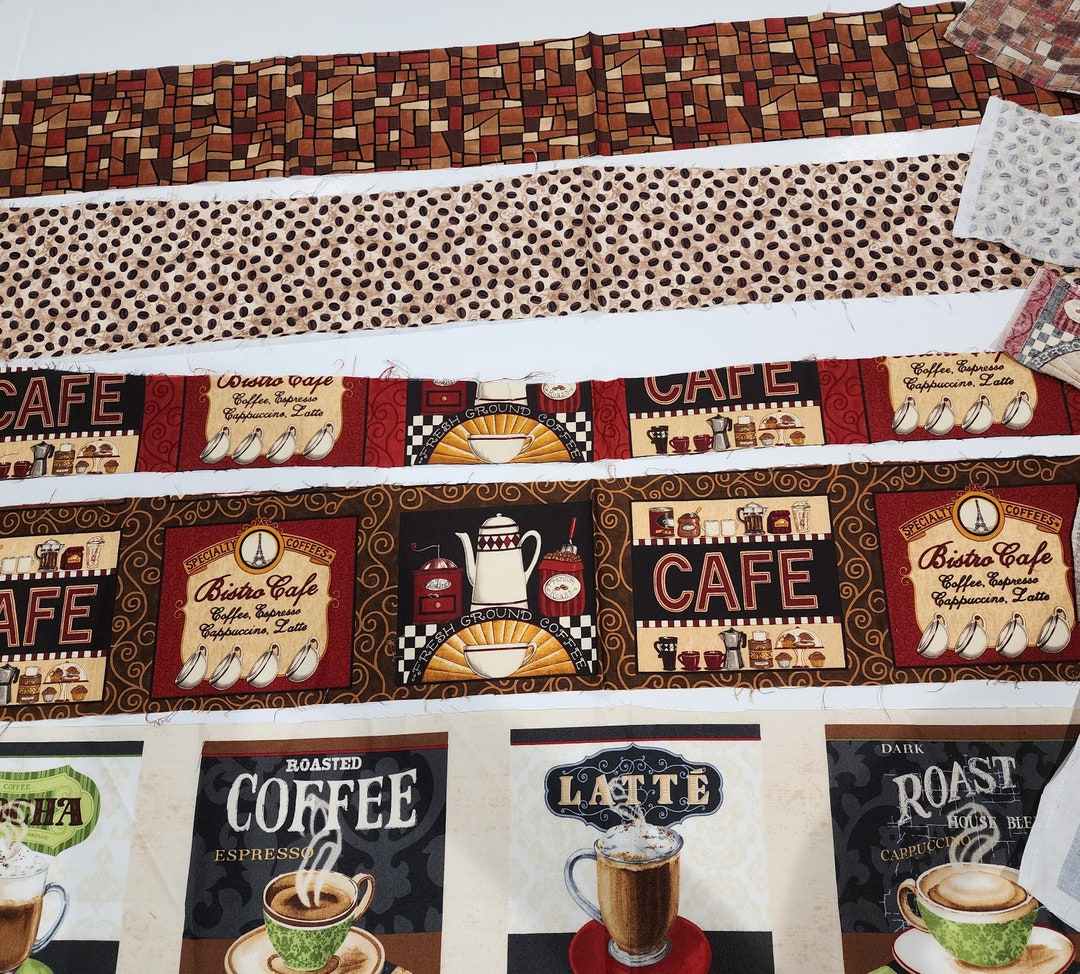 Coffee Themed Fabric Scrap Bag / Bistro Fabric Bundle / WOF Cafe Strips ...