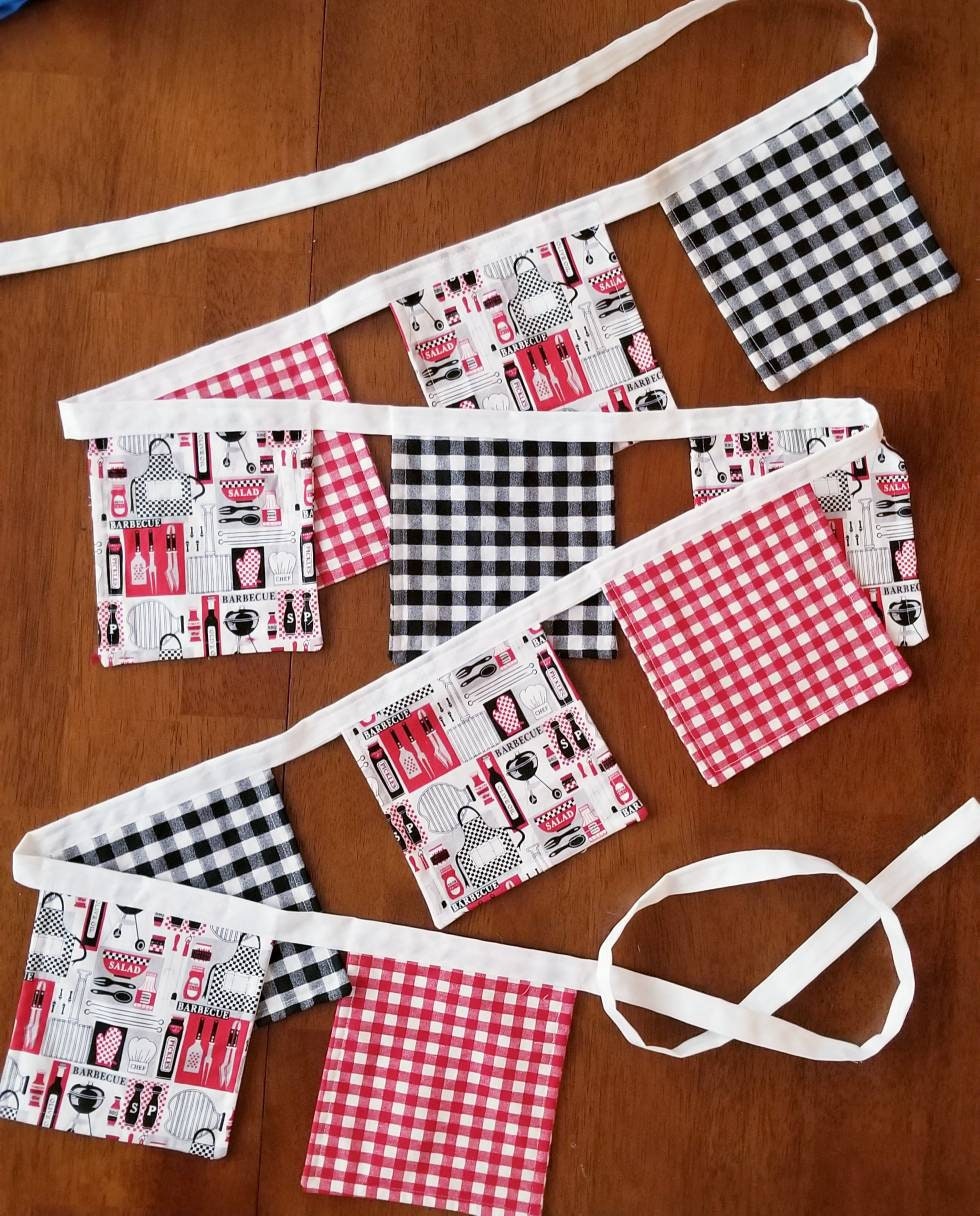 BBQ Banner / Bbq Flag Bunting / Ghingham Fabric Flag Banner / Father's ...