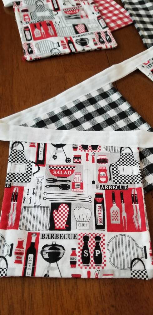 BBQ Banner / Bbq Flag Bunting / Ghingham Fabric Flag Banner / Father's ...