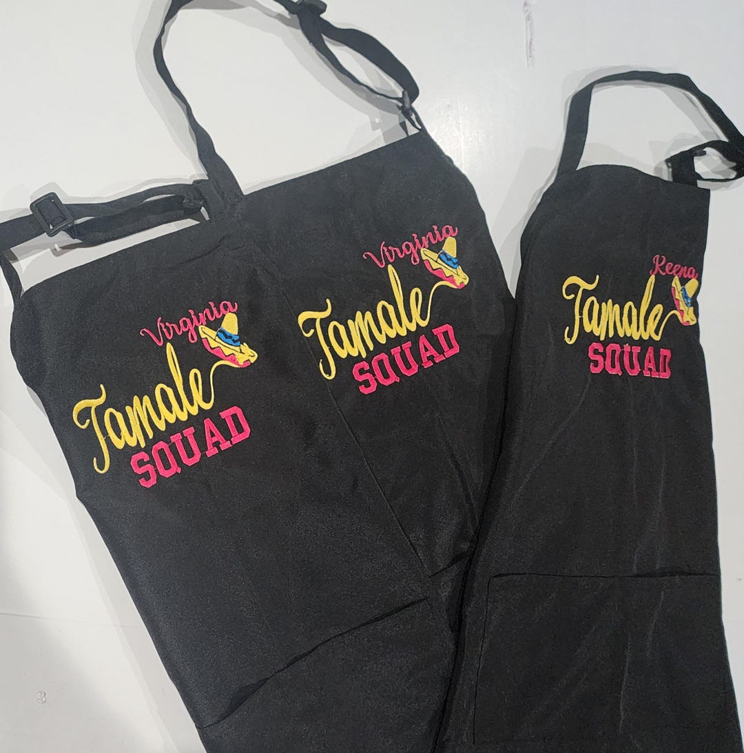Tamale Squad Pre Made Embroidered Aprons / Black Apron With Pockets ...