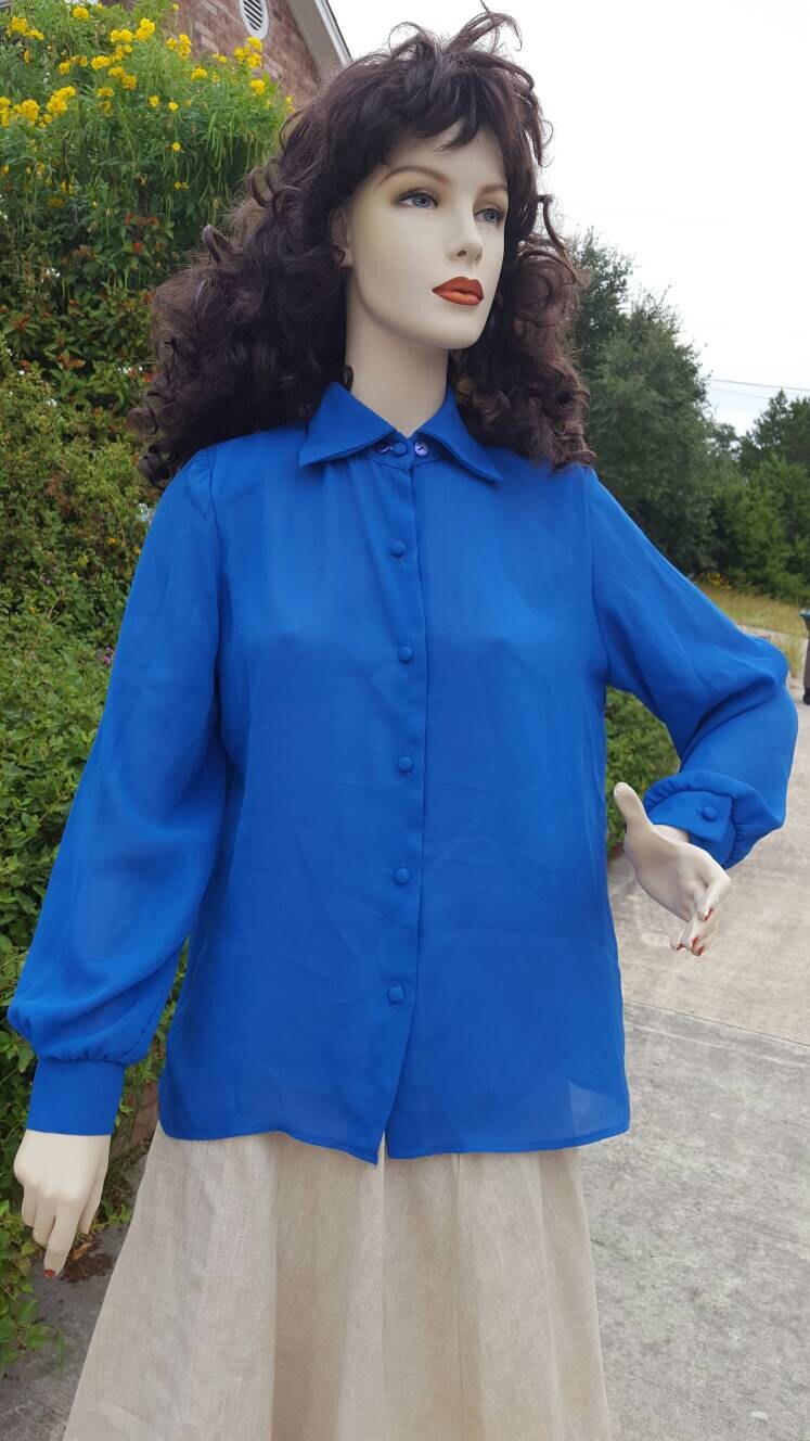 Vintage Royal Blue Blouse / Sheer Blue Blouse / SOMETHING SPECIAL ...