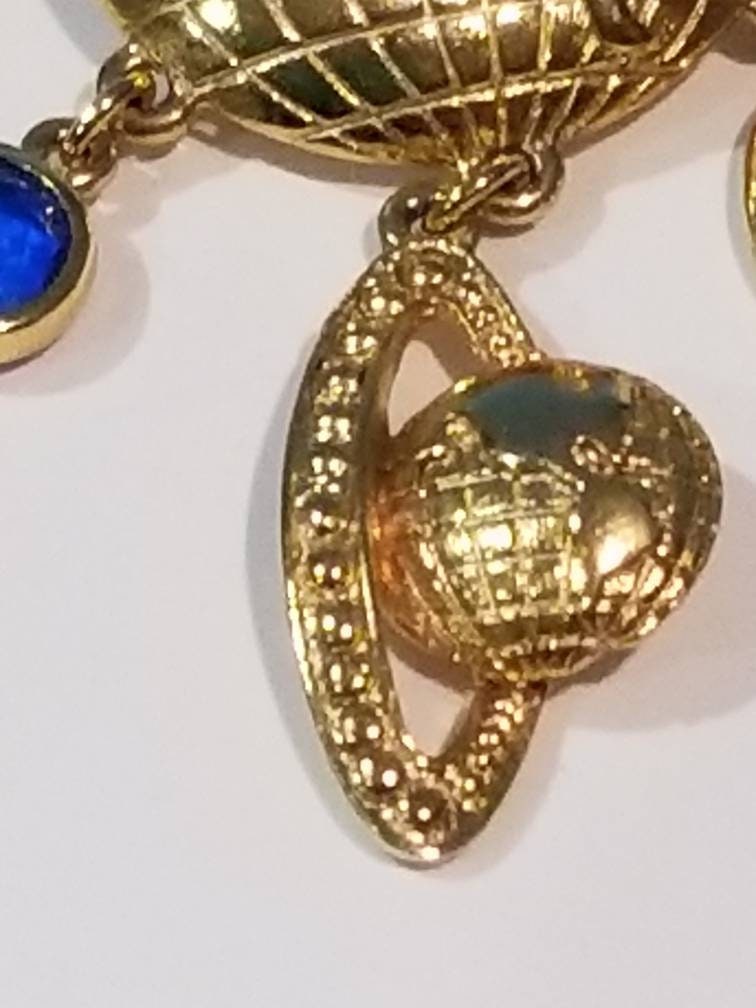 Vintage Solar System Brooch / Celestial Pin / Gold Globe Brooch