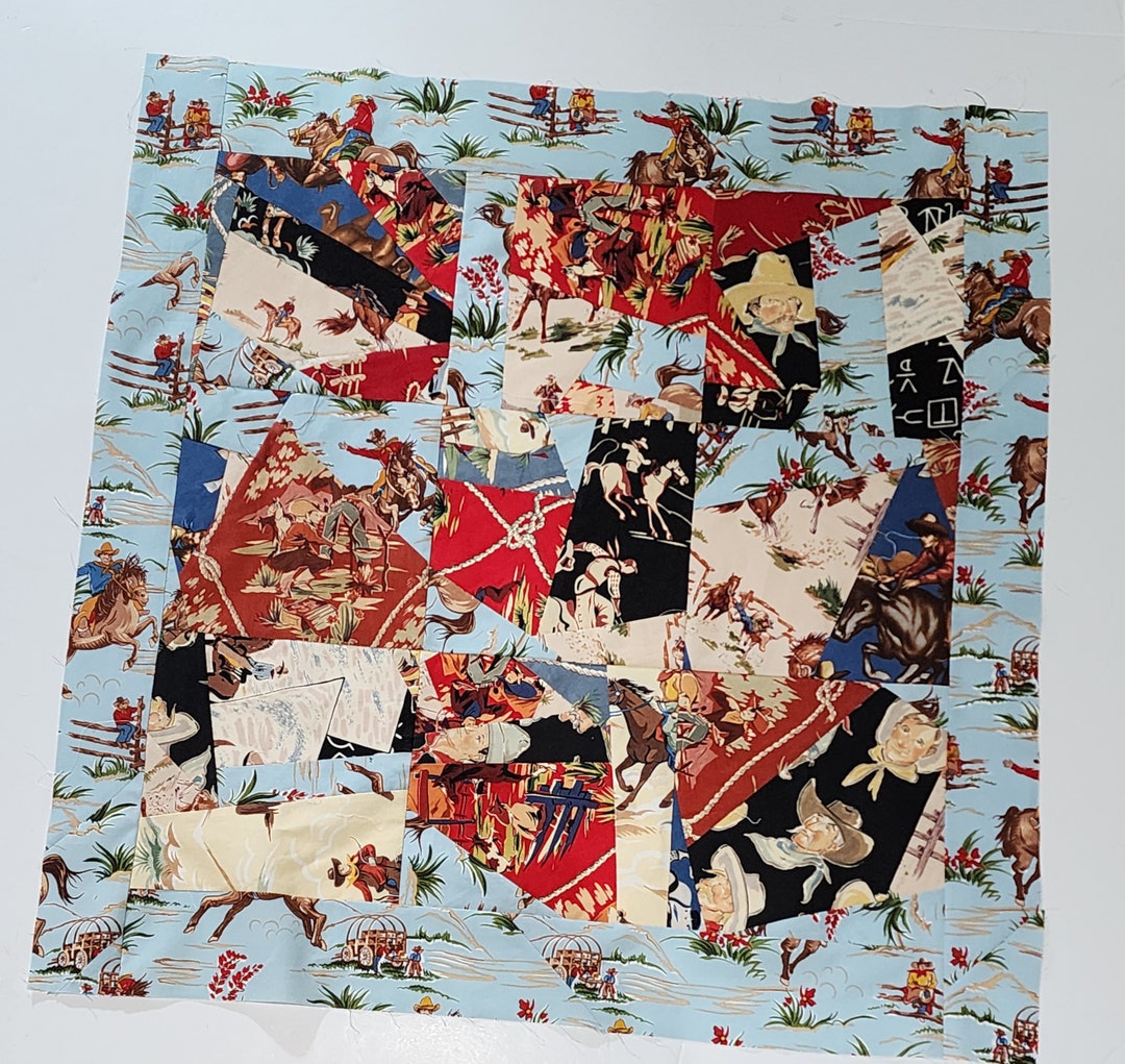 Cowboy Scrappy Quilt Top / Western Patchwork Unfinished Quilt Top ...
