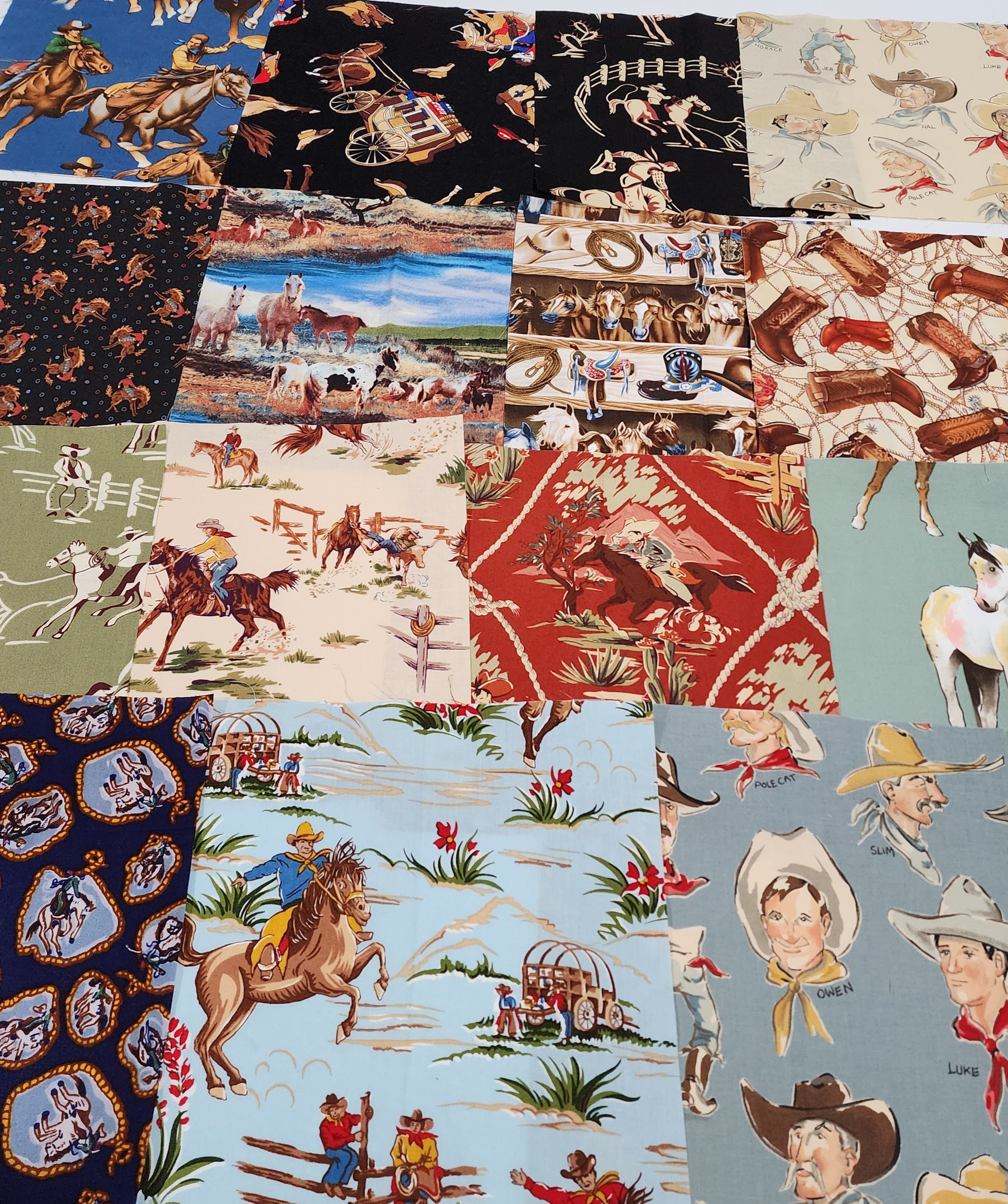 Cowboys and Horses Fabric Bundle / Western Theme 10 inch Squares