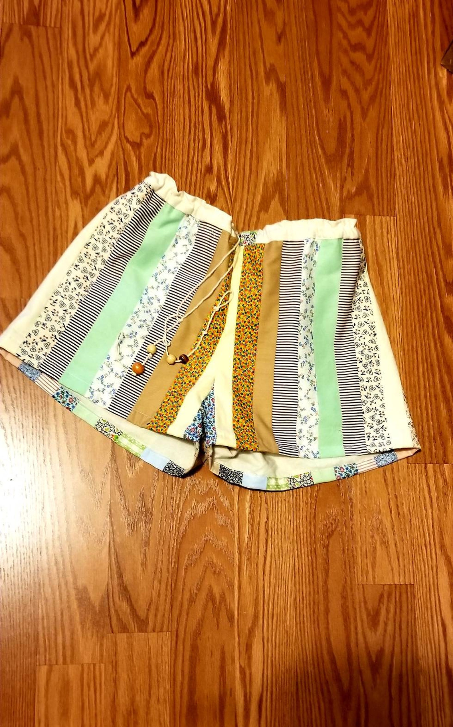 Artisan Shorts / Handmade Lined Fabric Strip Shorts / Front | Etsy