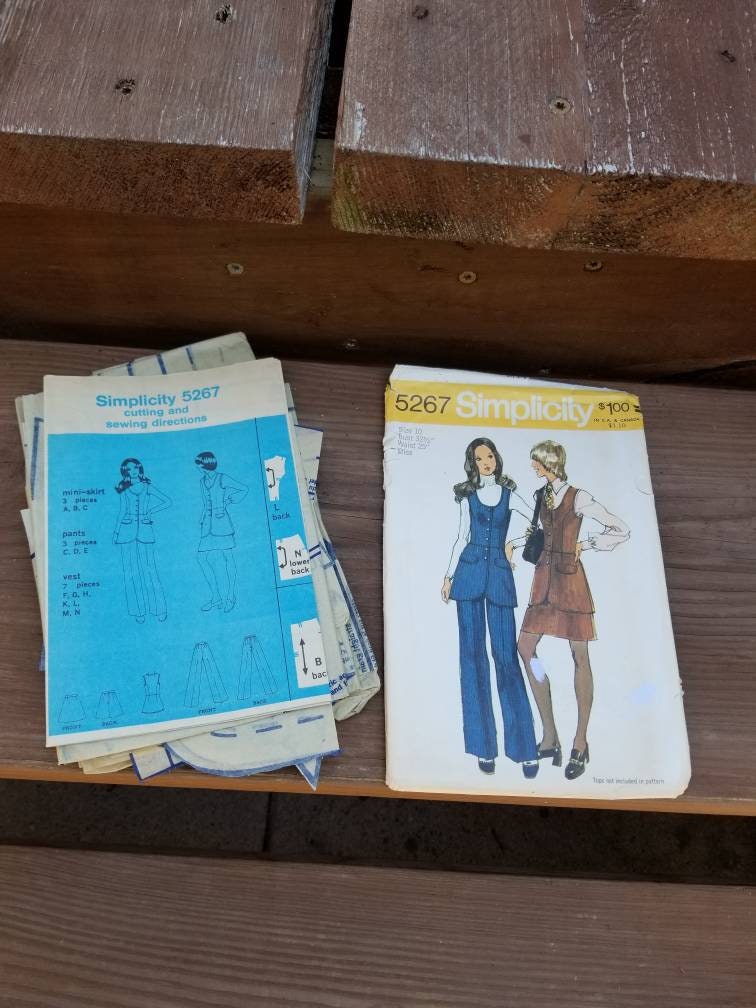 Vintage Bell Bottom Simplicity 5267 Pattern / Size 10 Miss / Vintage ...