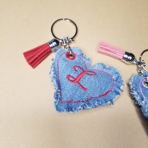 Denim Monogrammed Heart Keychain / Zipper Pull / Embroidered Monogram ...