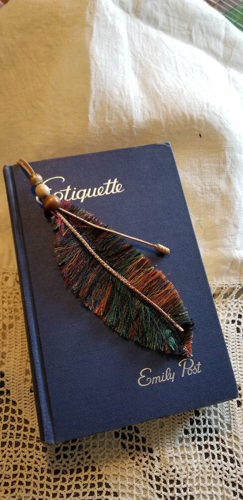 Feather Book Marker / Fiber Art Feather / Leather Book Marker / Gift ...
