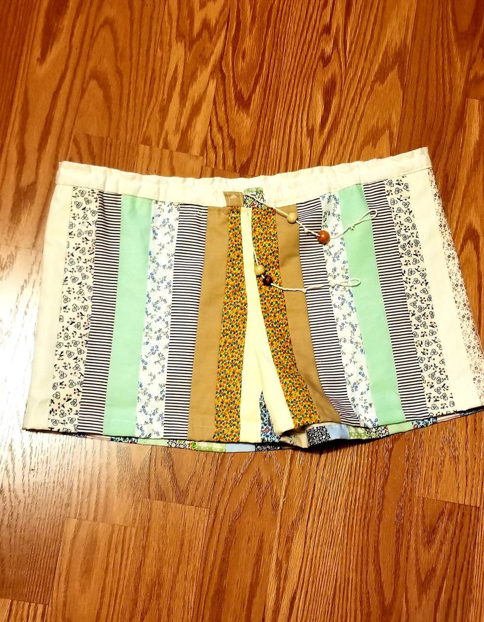 Artisan Shorts / Handmade Lined Fabric Strip Shorts / Front | Etsy