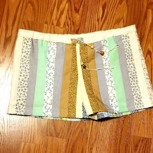 Artisan Shorts / Handmade Lined Fabric Strip Shorts / Front Tie Unisex ...