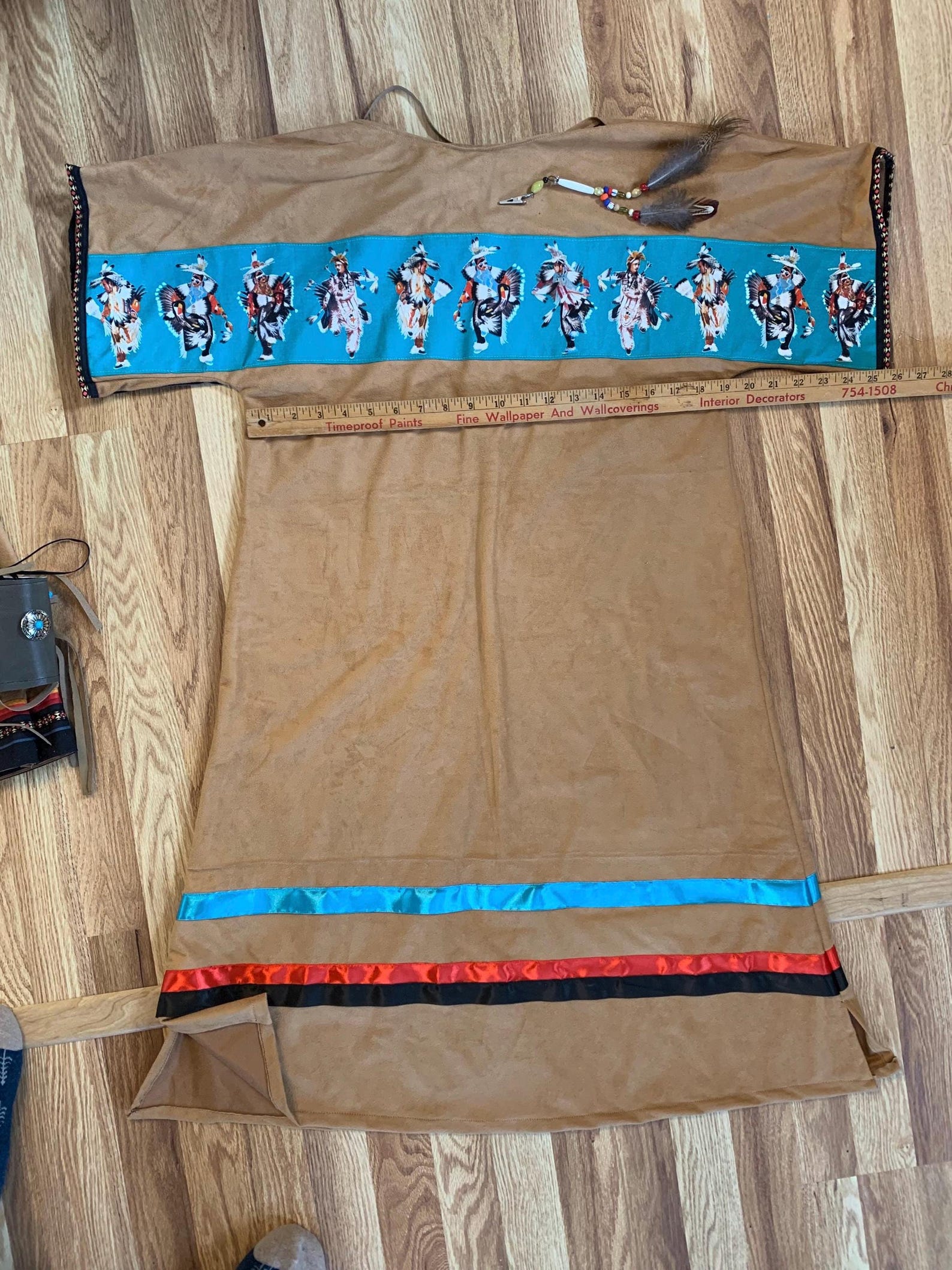 Handmade First Nations Pow Wow Dress, Faux Leather Sash, Leggings ...