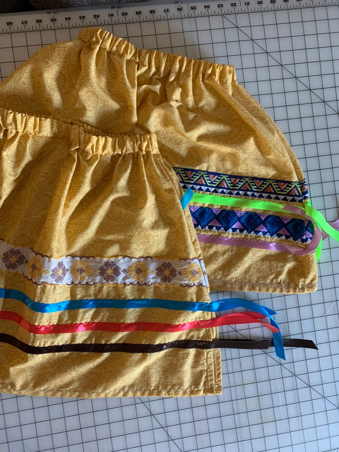 Girls Tribal Pow Wow RIBBON SKIRT Vintage Floral Trim or Native Chevron ...