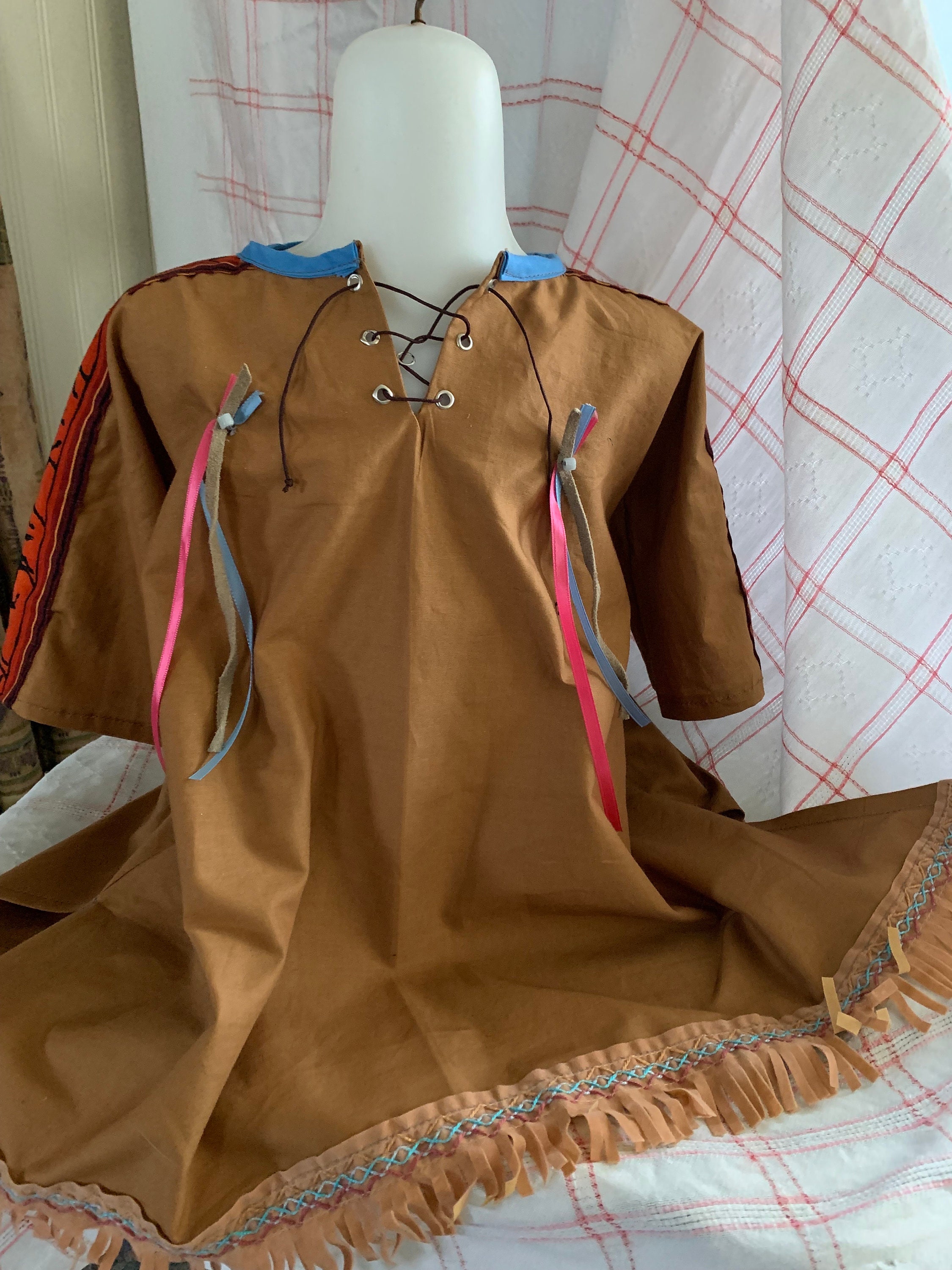 First Nations DRESS Girl 4-6 Buckskin Colored Trade Cloth Pow Wow ...
