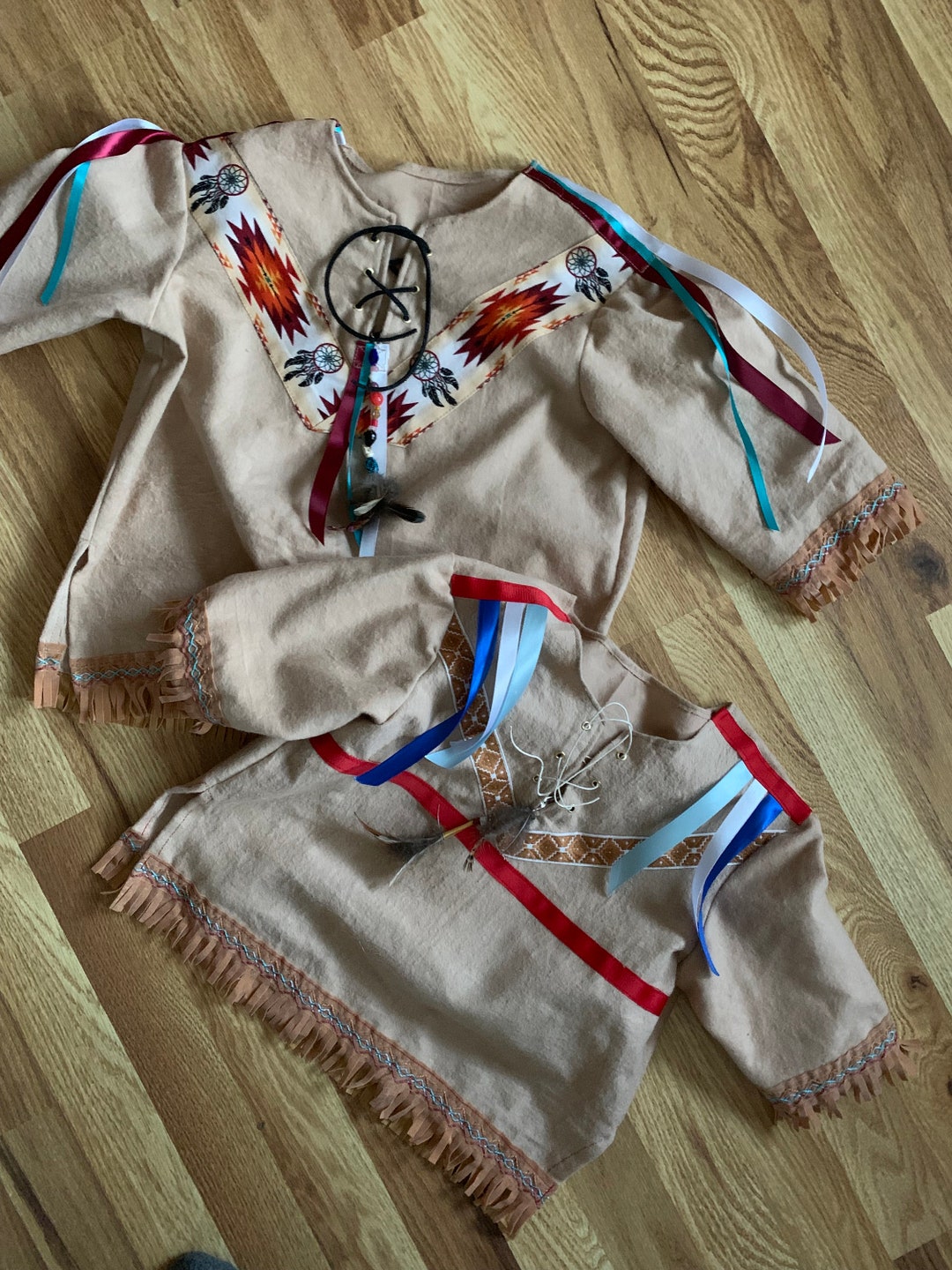 First Nation Tribal Ribbon Shirt, Child Sizes. Suede Fringe, Satin Trim ...