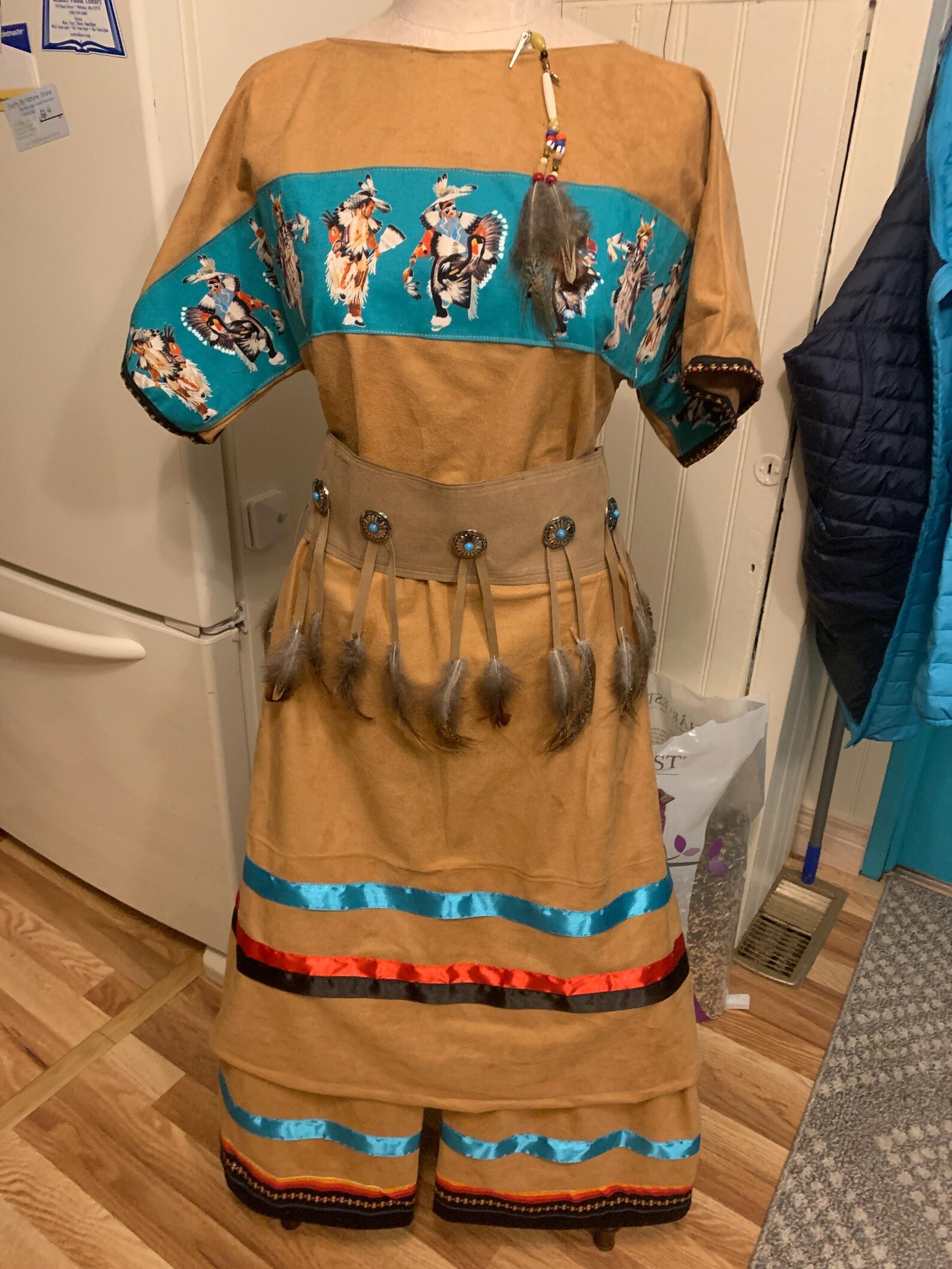 Handmade First Nations Pow Wow Dress, Faux Leather Sash, Leggings ...