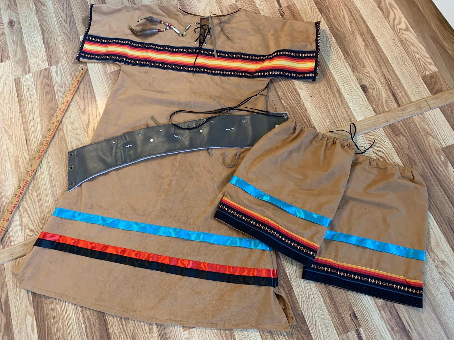Handmade First Nations Pow Wow Dress, Faux Leather Sash, Leggings ...