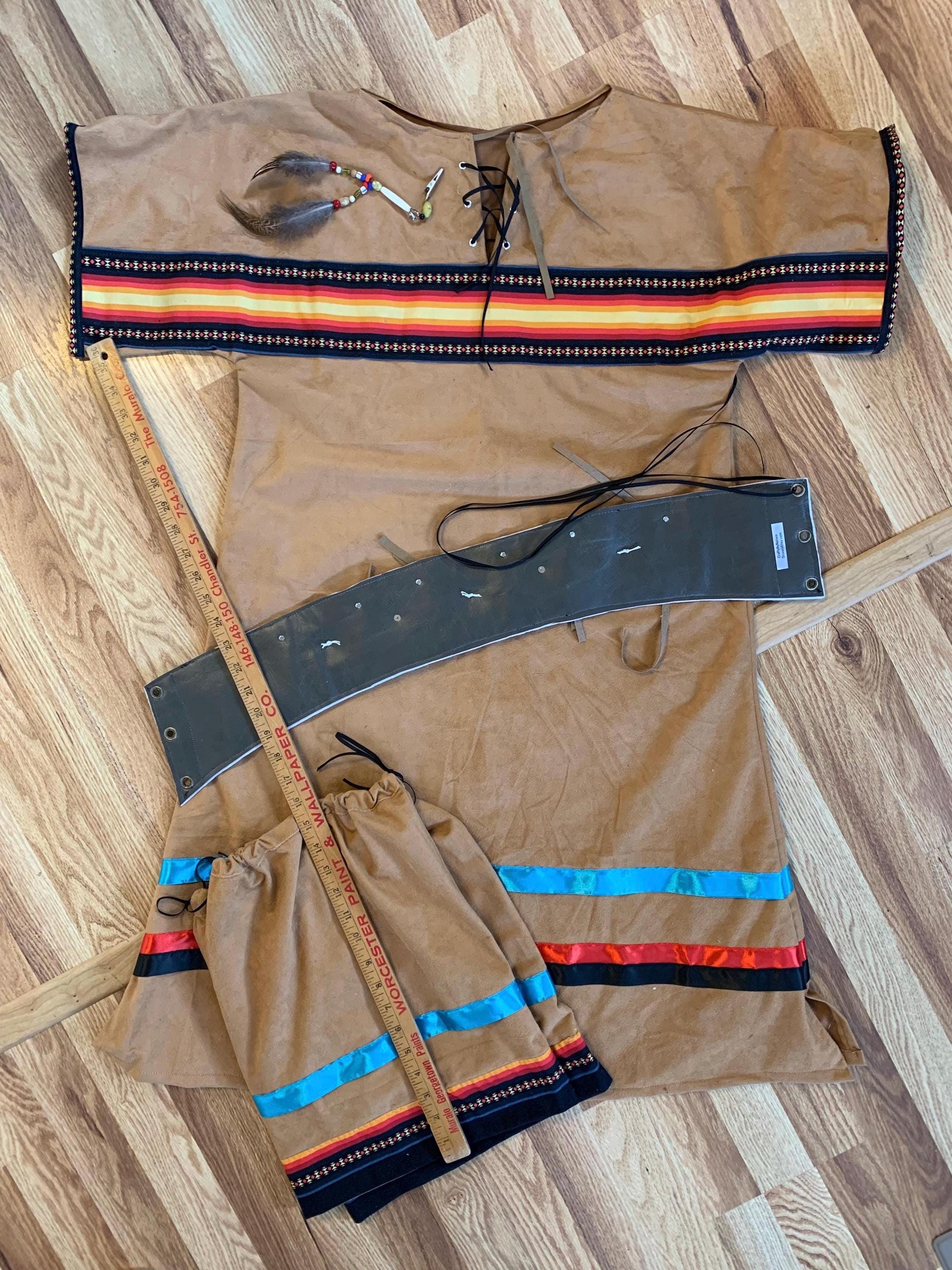 Handmade First Nations Pow Wow Dress, Faux Leather Sash, Leggings ...