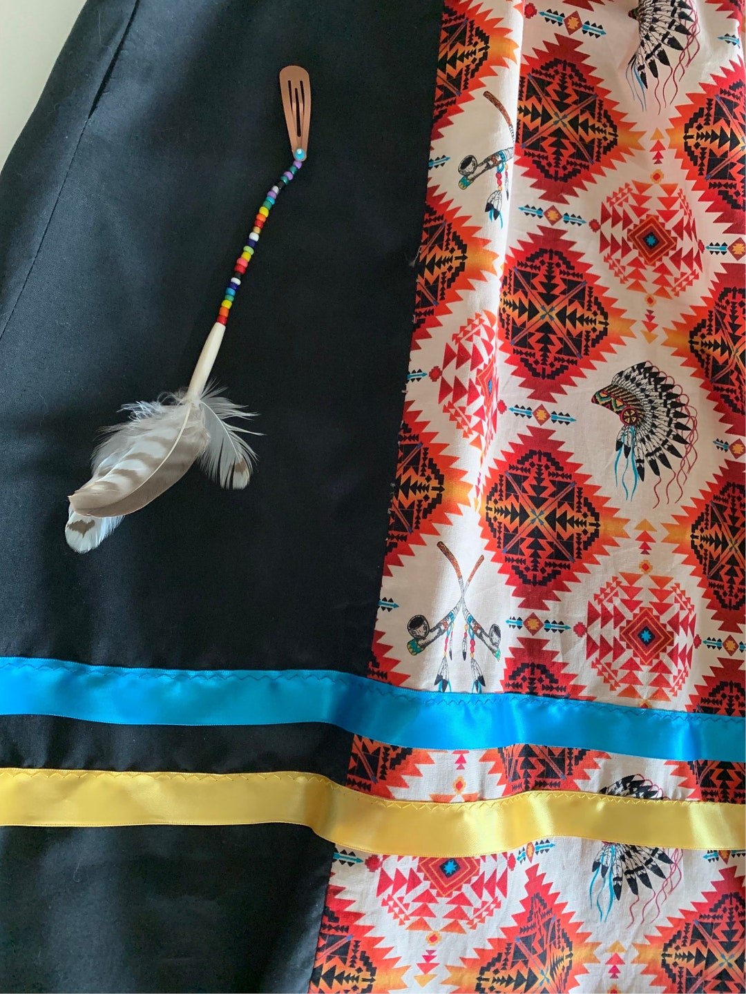 First Nation RIBBON SKIRT 34-40" Waist. Colorful Peace Pipe Headdress ...